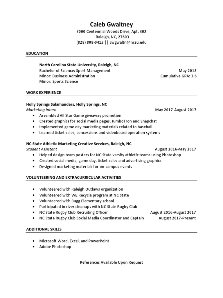 NC State Sports Management Resume | PDF | Career & Growth