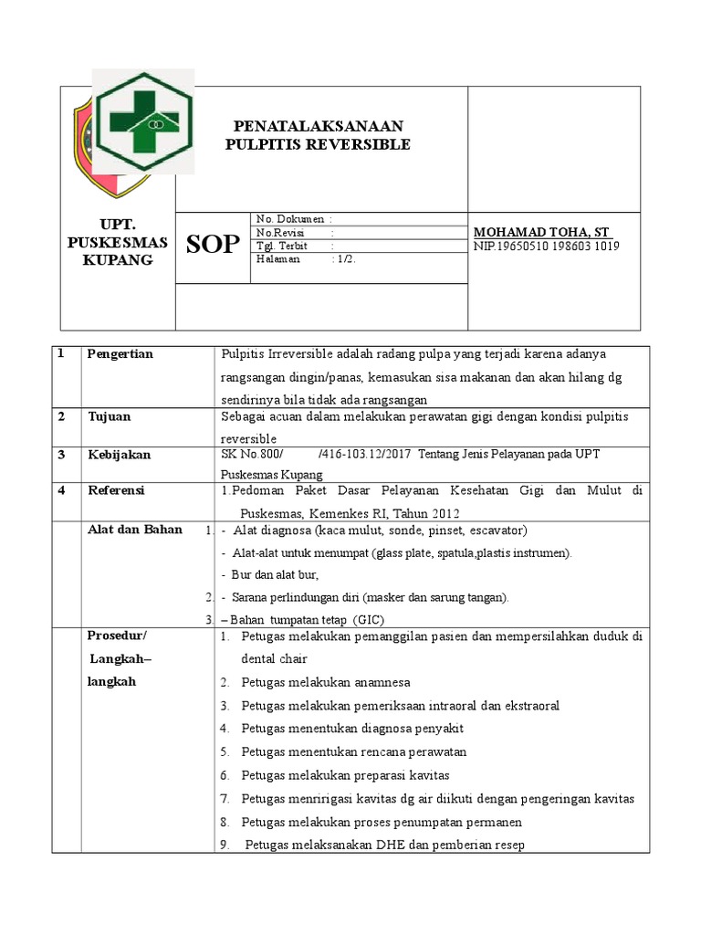 Sop Pulpitis Reversible | PDF