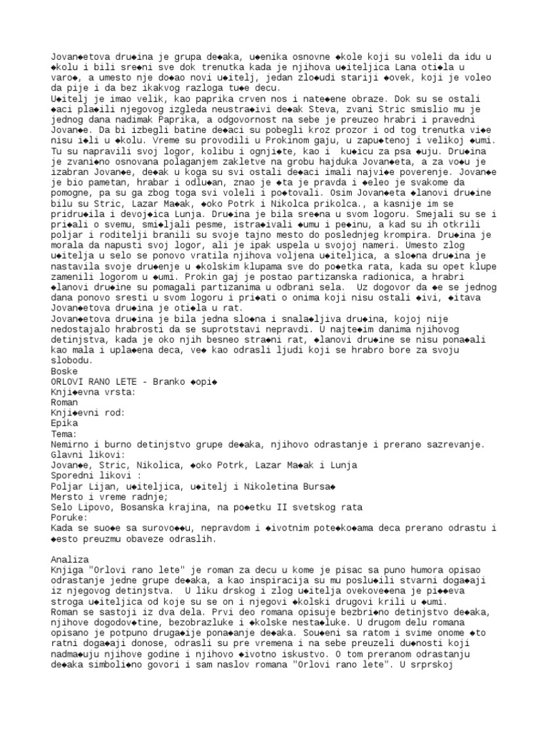 Orlovi Rano Lete-Analiza | PDF