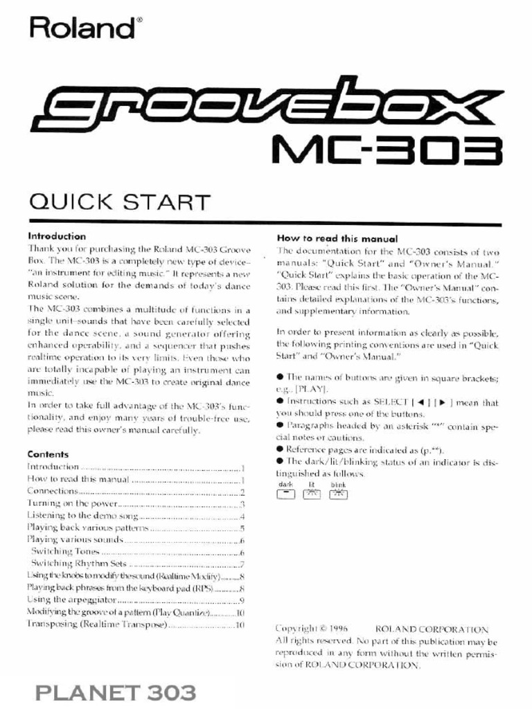 Roland Groovebox MC-303 Quick Start Guide | PDF