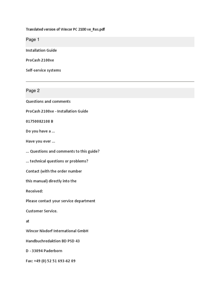 Translated Version of Wincor PC 2100 Xe | PDF | Printer (Computing ...