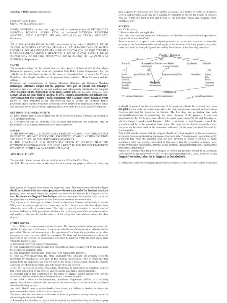 Reserva Troncal in Mendoza Case | PDF | Intestacy | Inheritance