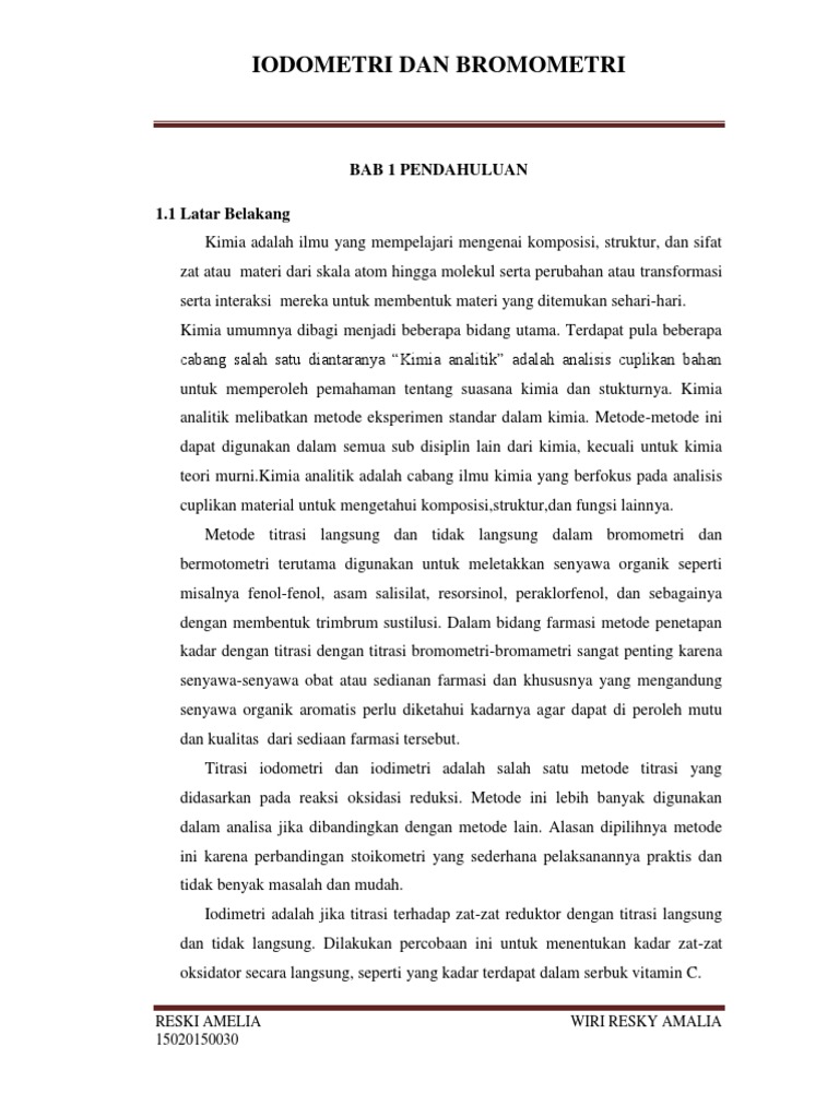 Laporan Iodometri Dan Bromometri | PDF