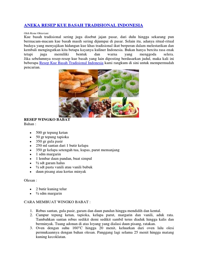 Aneka Resep Kue Basah Tradisional Indonesia | PDF