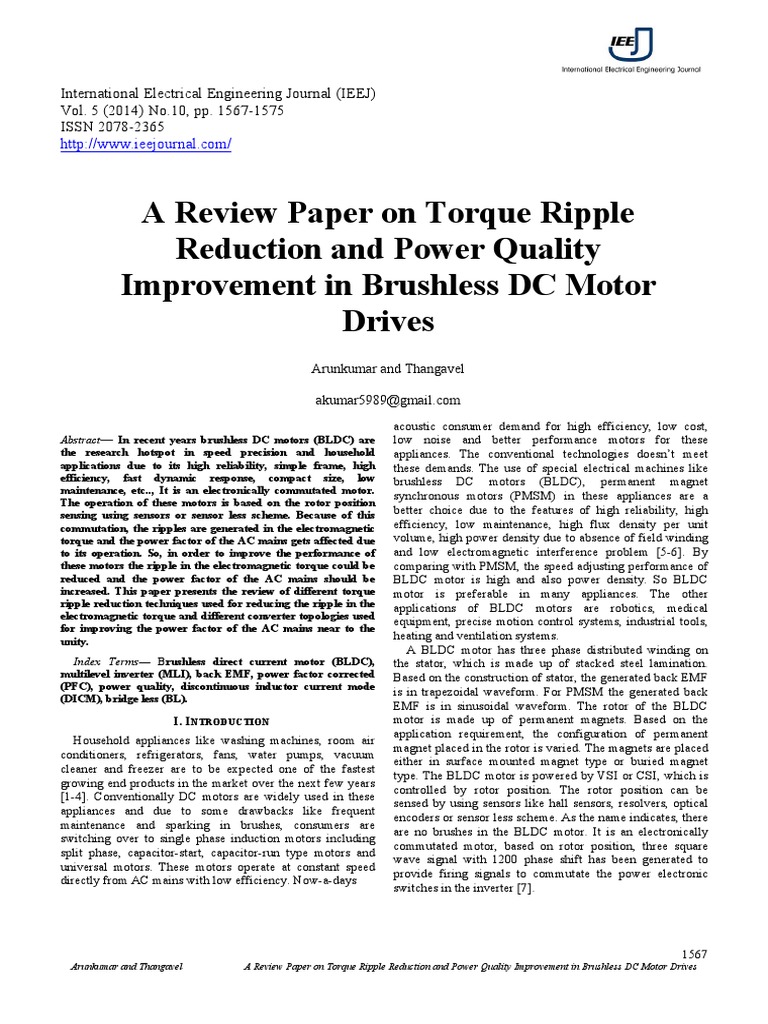 A Review Paper On Torque Ripple Reduction and Power Quality Improvement ...