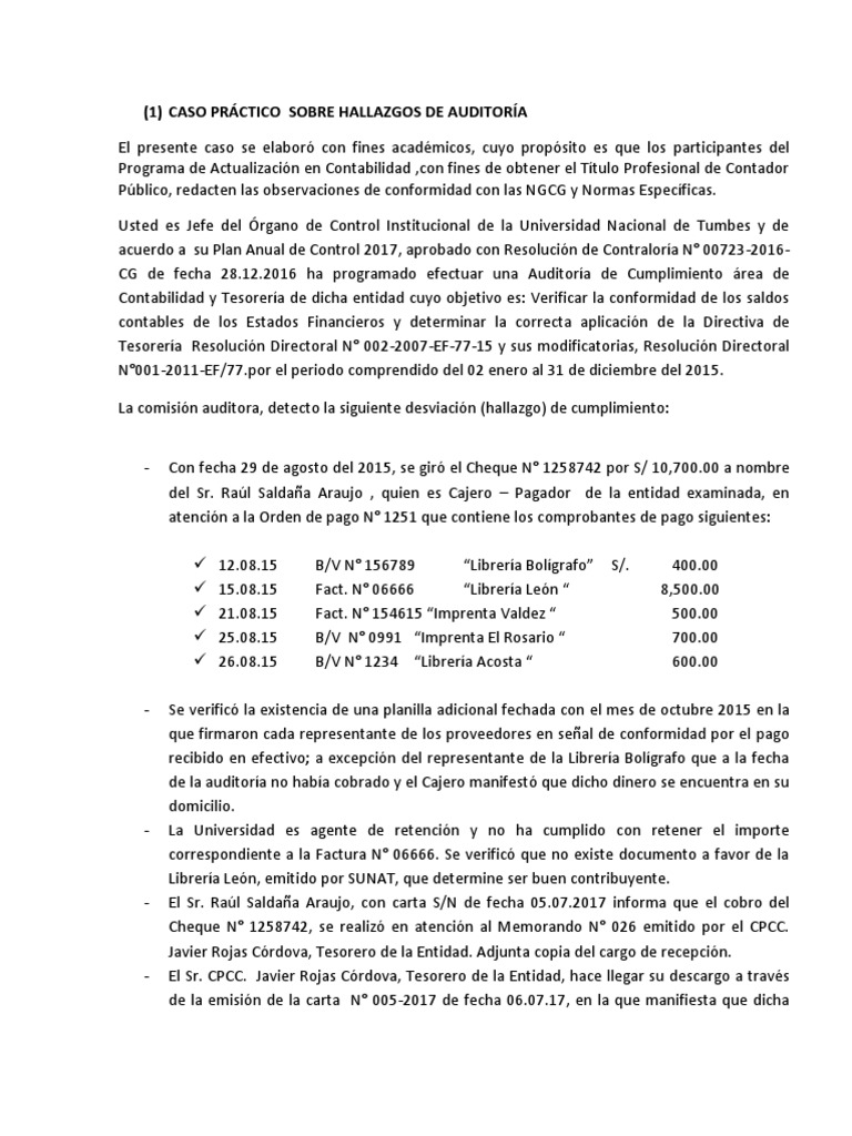 Casos Hallazgo de Auditoría | PDF | Auditoría financiera | Contabilidad