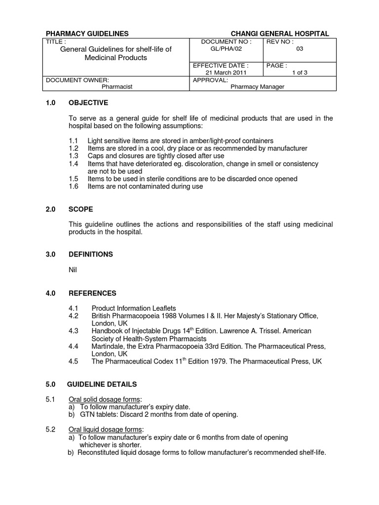 Shelf-Life Guidelines for Medications | PDF | Shelf Life | Tablet ...