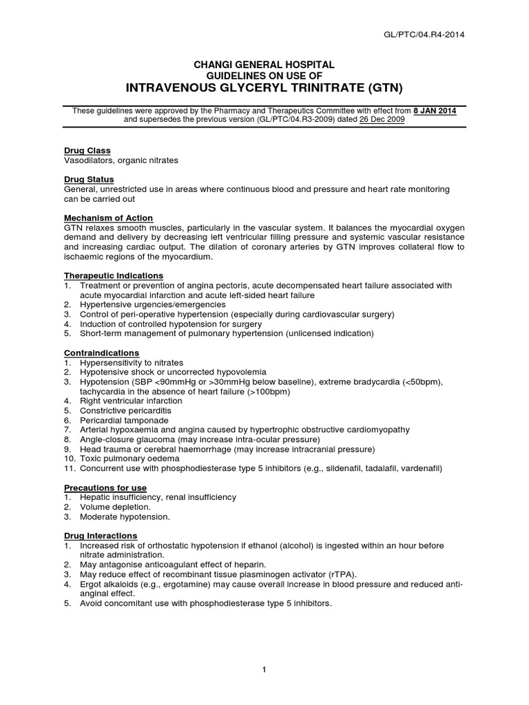 Glyceryl Trinitrate (GTN) | PDF | Myocardial Infarction ...