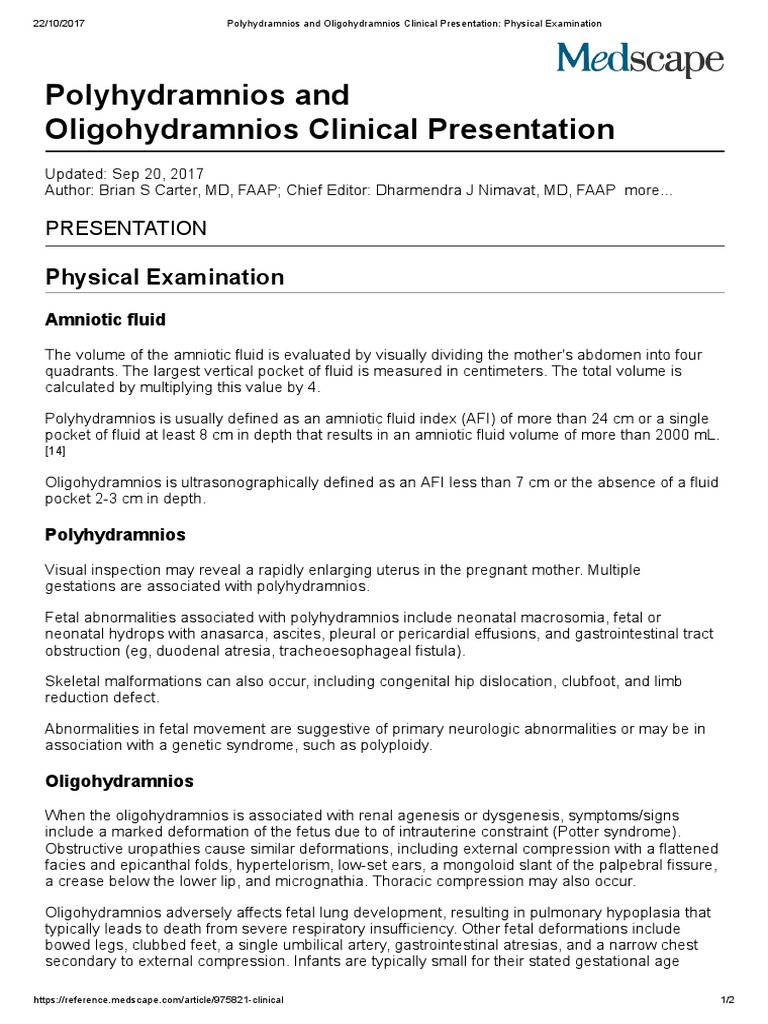 Clinical Features of Oligo and Polyhydramnios | PDF | Congenital ...