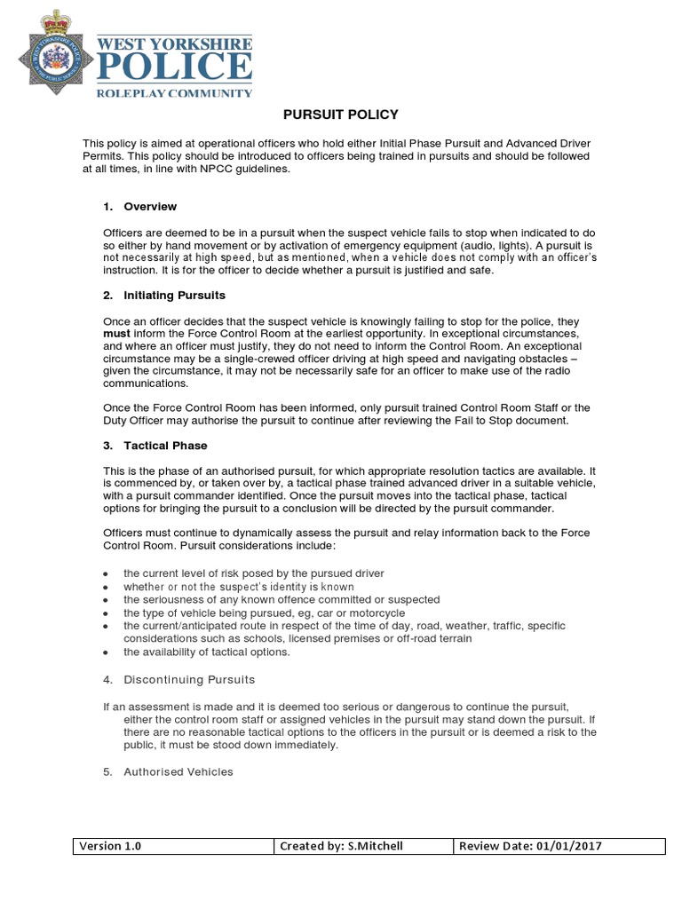 Pursuit Policy | PDF | Transport | Government