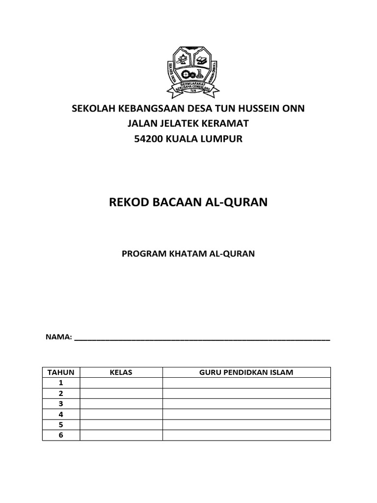 Muka Depan Rekod Tasmik 2017 | PDF