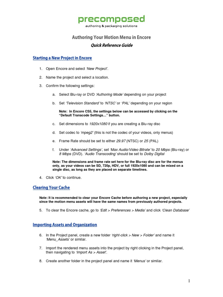 Encore Quick Reference Guide v3 | PDF | Menu (Computing) | Blu Ray