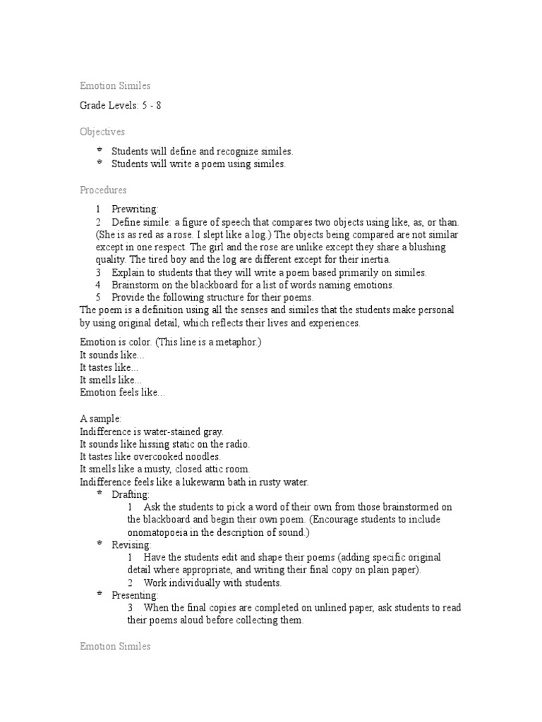 Emotion Similes | PDF | Metaphor | Emotions
