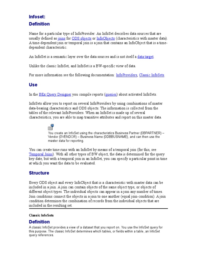 Infoset:: Joins Ods Objects Infoobjects | PDF | Information Retrieval | Information Management