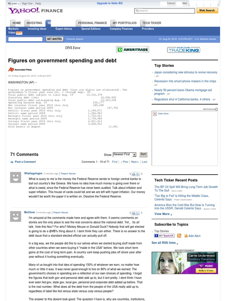 Figures On Government Spending and Debt | Download Free PDF | Yahoo! | Debt