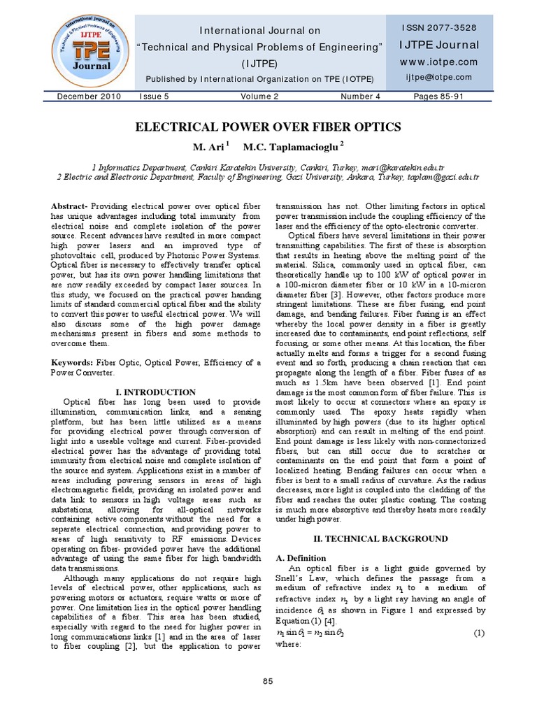 Electrical Power Over Fiber Optics | PDF | Optical Fiber | Attenuation
