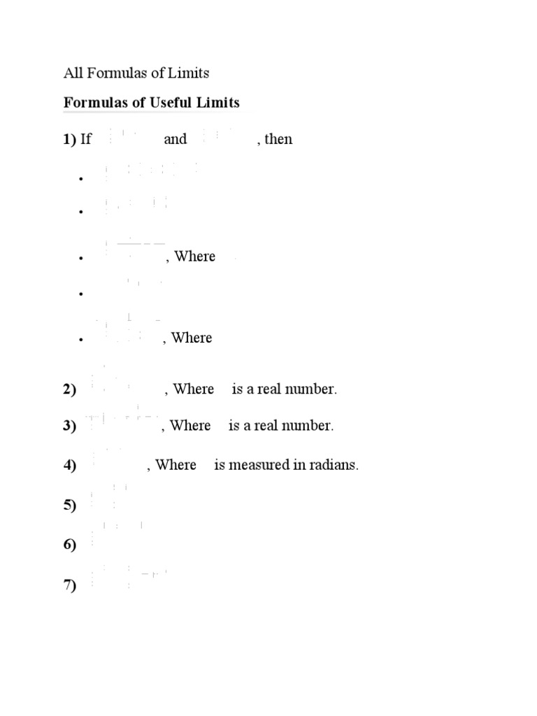 All Formulas of Limits | PDF | Polynomial | Infinity