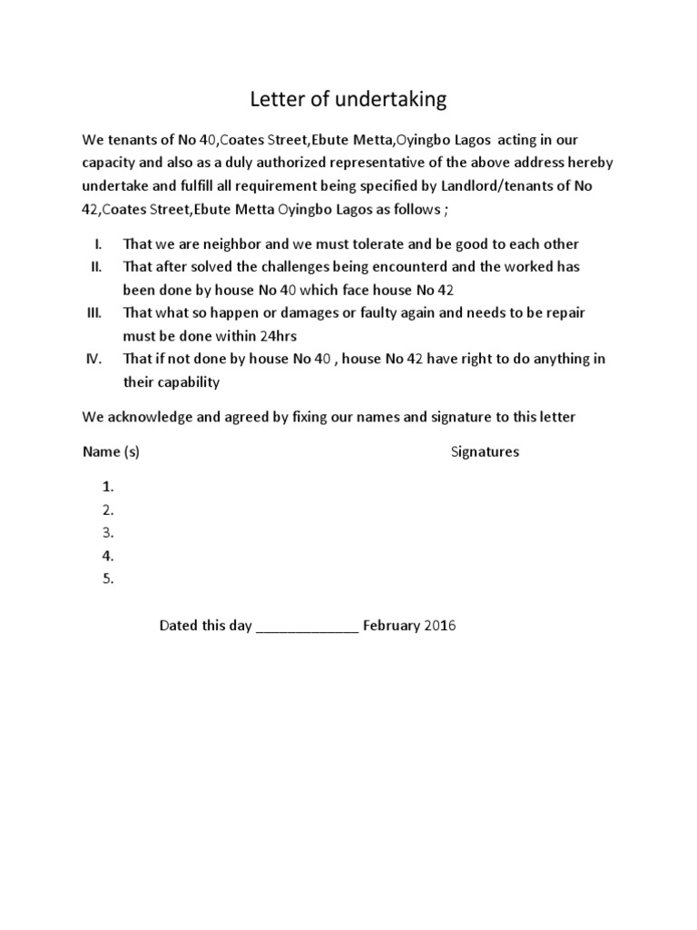Tenant Undertaking Agreement Template | PDF