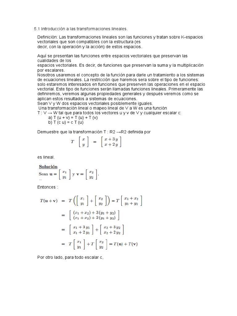 Transformaciones Lineales Básicas | PDF | Mapa lineal | Espacio vectorial