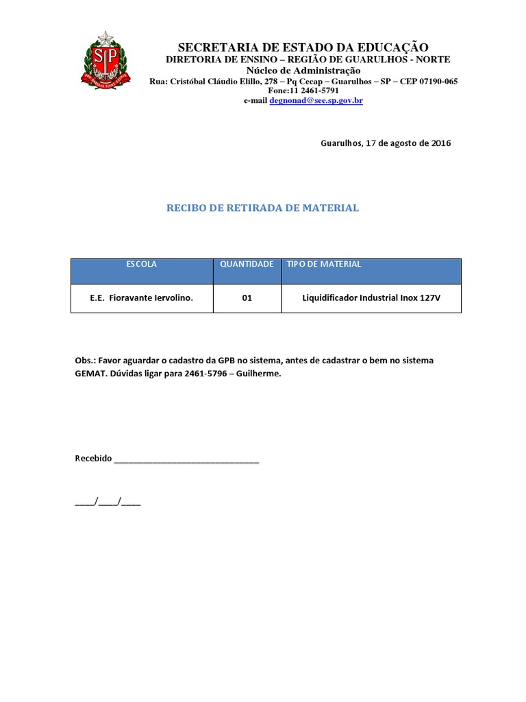 Recibo de Entrega de MATERIAL | PDF