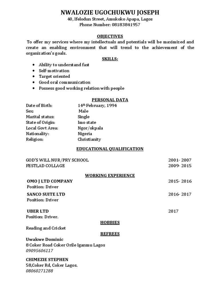 Nwalozie Ugochukwu Joseph New CV | PDF