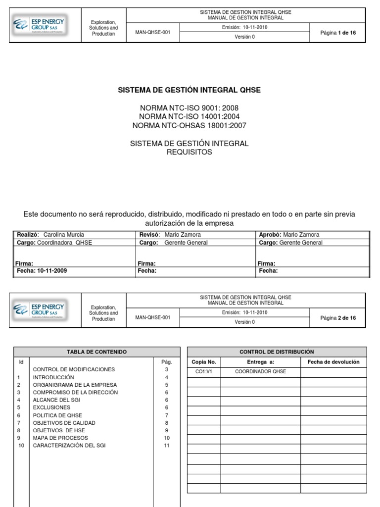 Mi 01 Manual De Gestion Integral Hseq Ok Pdf Calidad Comercial