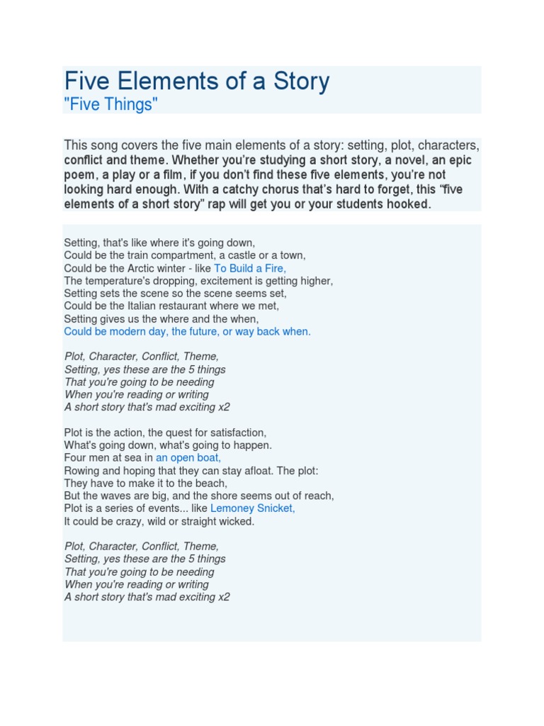 Five Elements of a Story | Teaching And Learning | Personal Growth