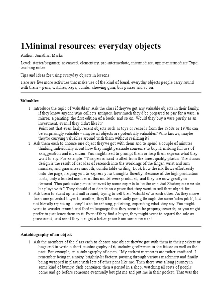 Minimal Resources Everyday Objects | PDF