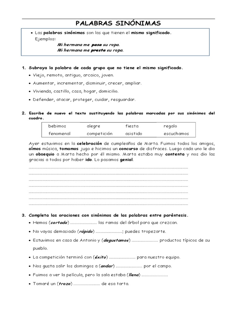 Guía de Trabajo - Sinónimos y Antónimos | PDF | Ocio