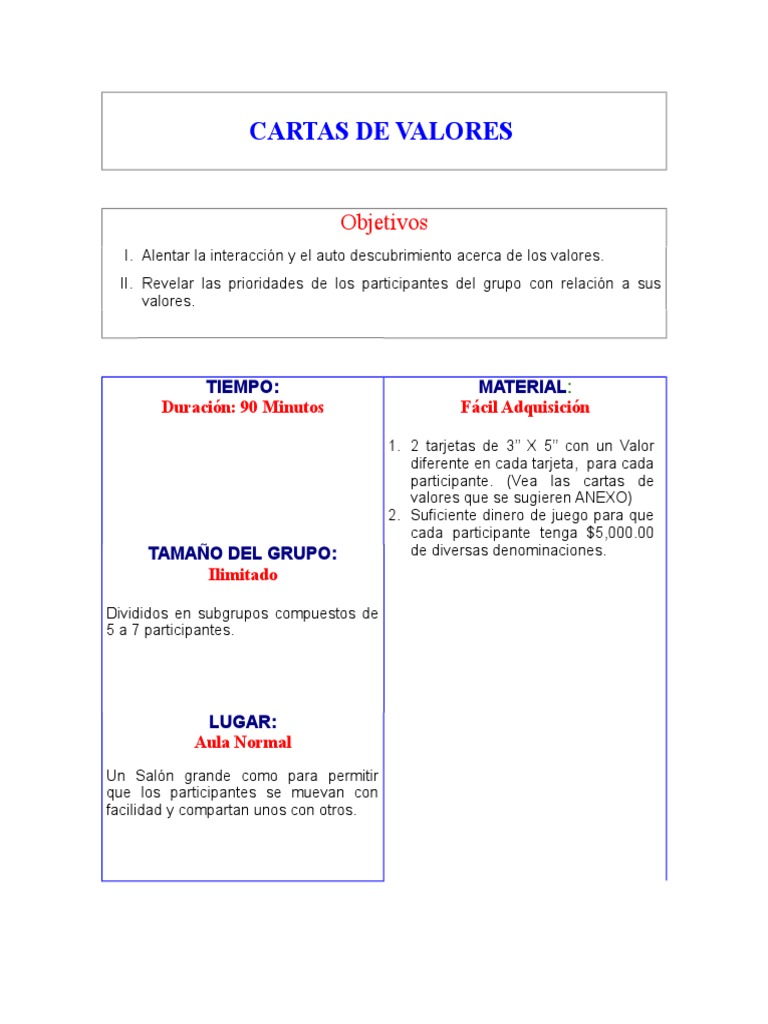 Valores, Cartas | PDF
