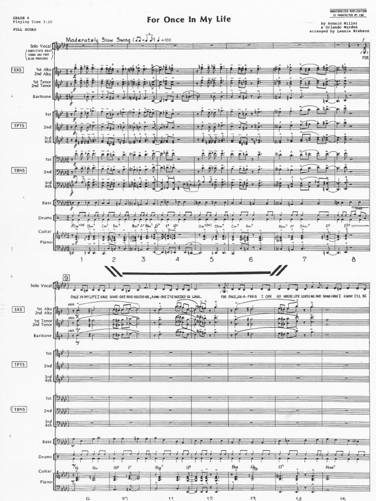 For Once in My Life SCORE | PDF