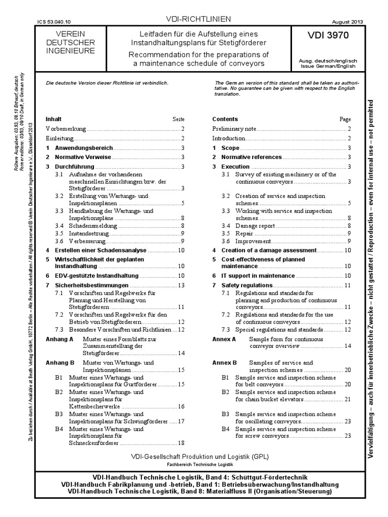 German VDI Standard for Conveyor Maintenance