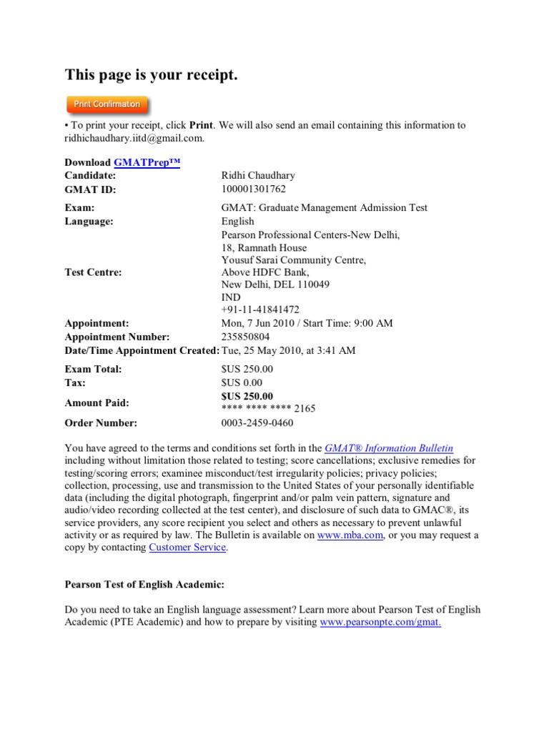 Receipt | PDF | Graduate Management Admission Test | Identity Document