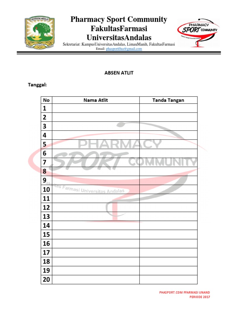 Pharmacy Sport Community Fakultasfarmasi Universitasandalas: Absen ...