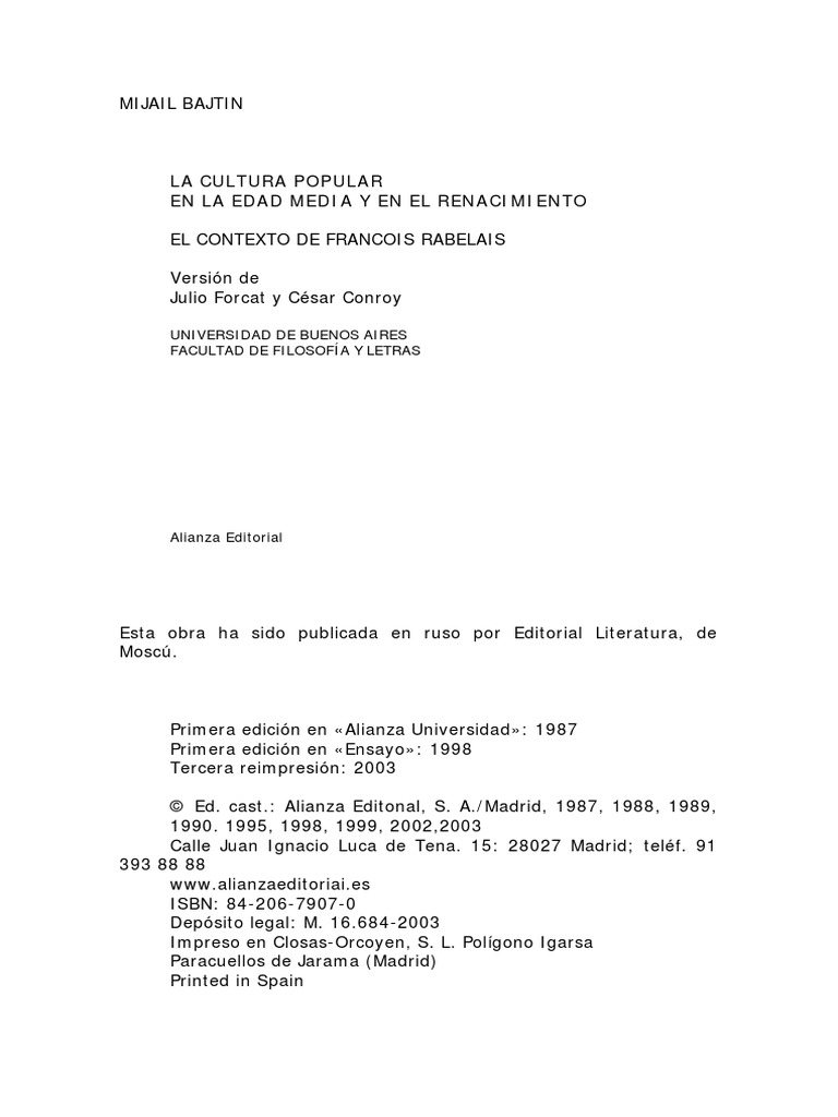 Bajtin Introduccion y Cap 1 | PDF | La risa | Carnaval