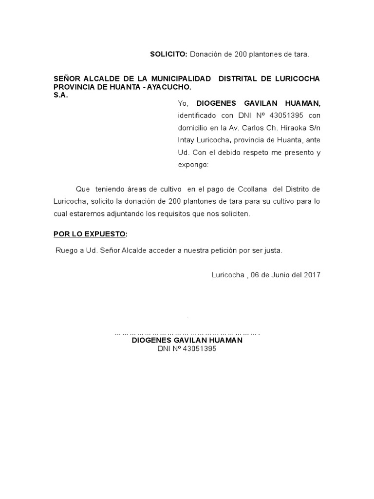 Solicitud de donación de 200 plantones | PDF