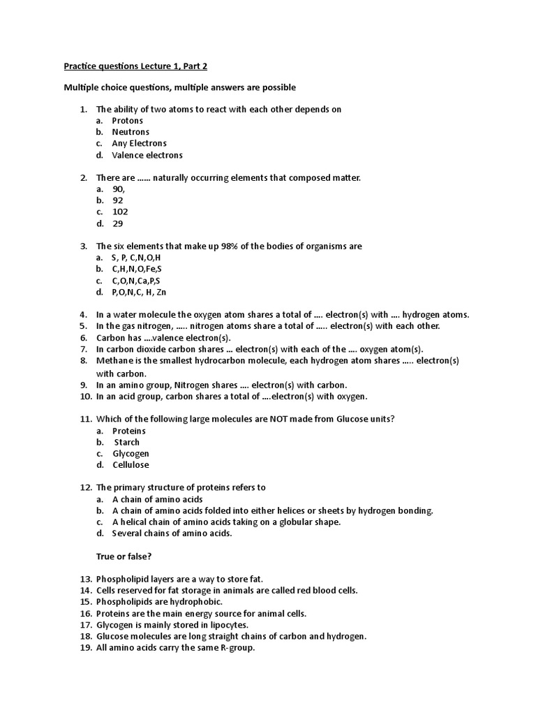 Practice Questions Lecture 1, Part 2 Multiple Choice Questions ...