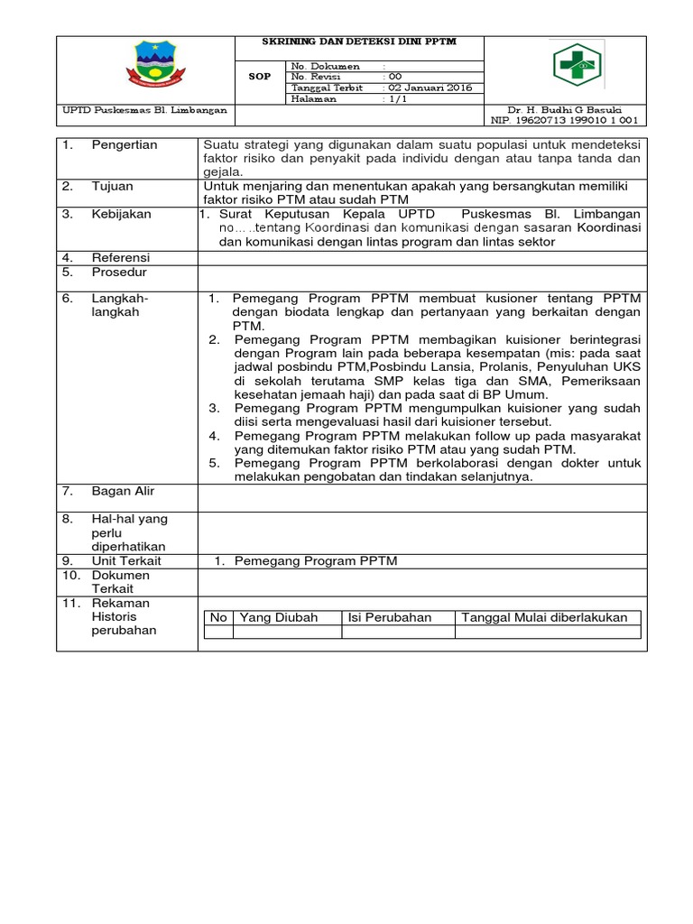 SOP PTM Skrining Dan Deteksi Dini | PDF