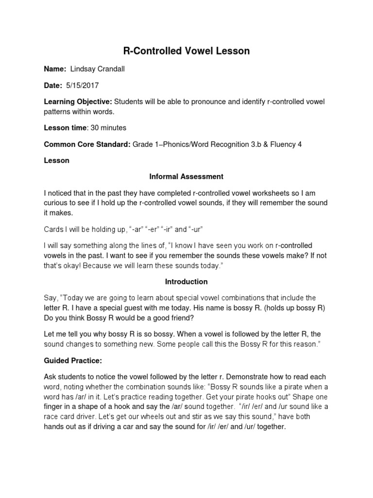 R Controlled Vowels | PDF | Phonics | Pedagogy