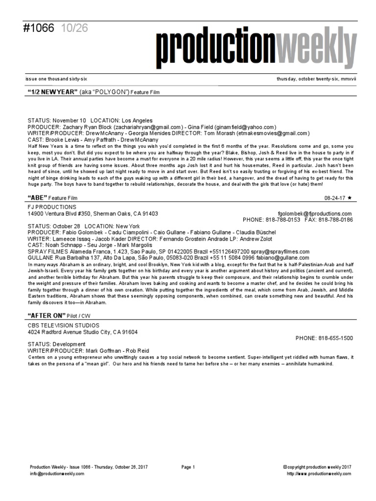 Production Weekly - Issue 1066 - Thursday, October 26, 2017 / 145 ...