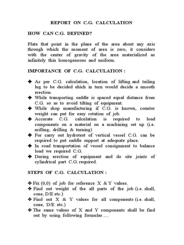 C G Calculation Pdf Center Of Mass Sphere