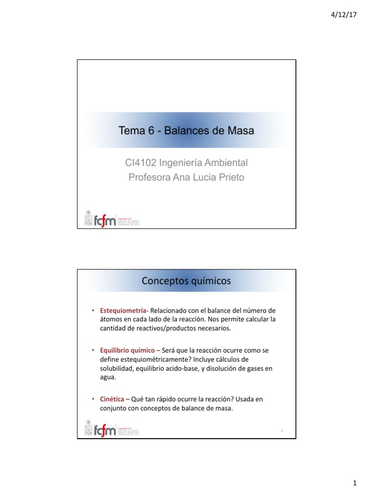 6 Balance de Masa | Descargar gratis PDF | Equilibrio químico | Masa