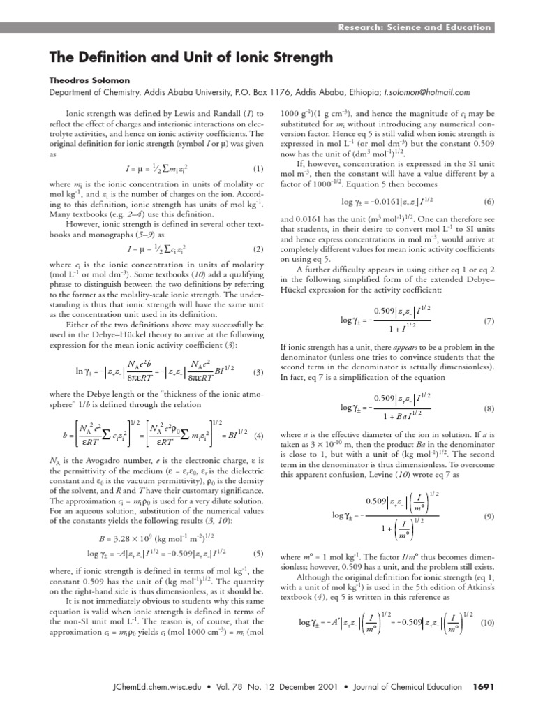 The Definition and Unit of Ionic Strength | Mole (Unit) | Chemistry