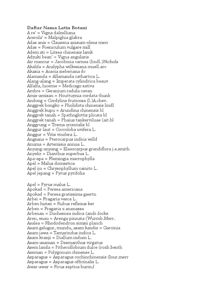 Daftar Nama Latin Botani | PDF
