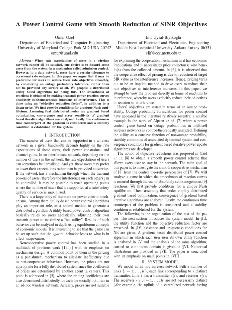 A Distributed Power Control Algorithm For Smoothly Reducing User Sinr Objectives In Wireless