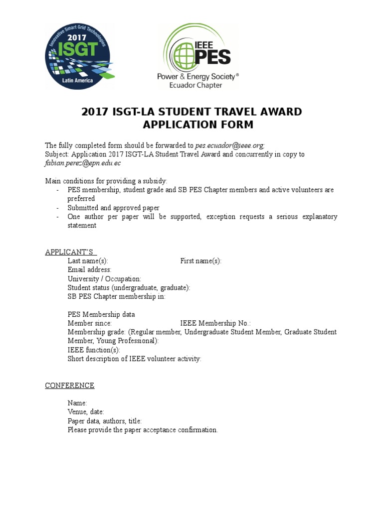 2017 ISGT Student Travel Award Application Form | PDF
