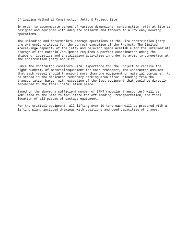 Offloading Method at Construction Jetty & Project Site | PDF