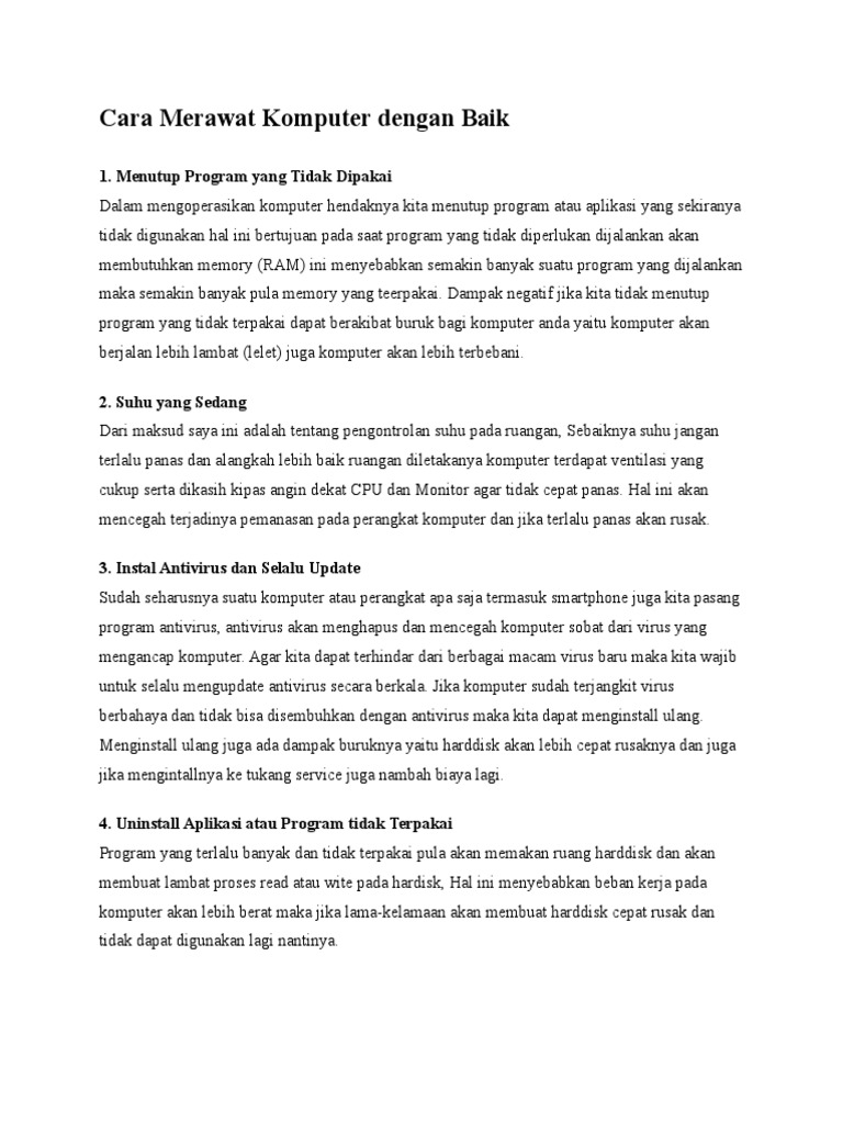 Cara Merawat Komputer Dengan Baik | PDF