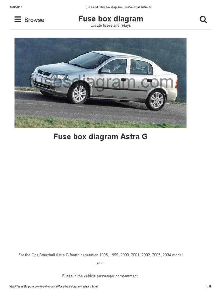 Fuse and Relay Box Diagram Opel - Vauxhall Astra G | PDF | Opel | Headlamp