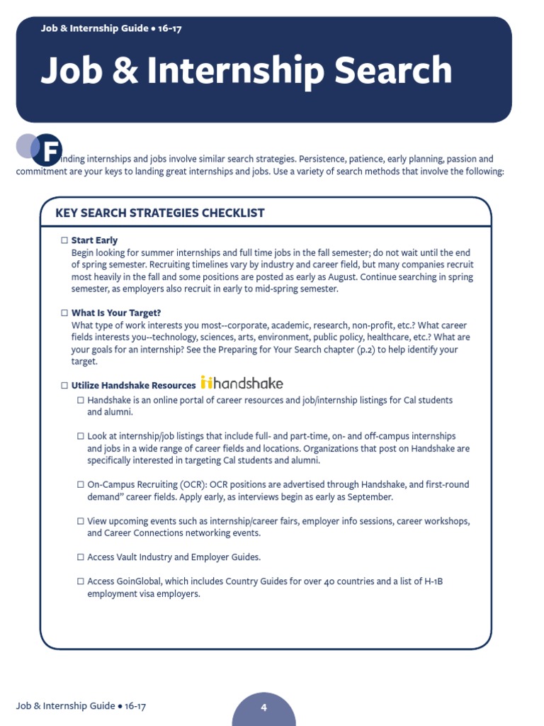 Job & Internship Search: Key Search Strategies Checklist | PDF ...